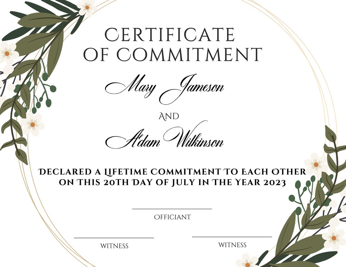 Simple Commitment Ceremony Certificate - Etsy