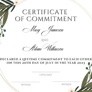 Simple Commitment Ceremony Certificate - Etsy