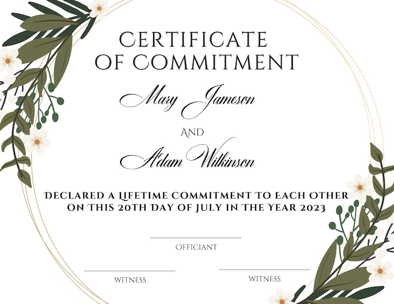 Simple Commitment Ceremony Certificate - Etsy