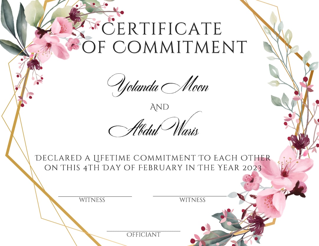 Commitment Wedding Ceremony Certificate - Etsy