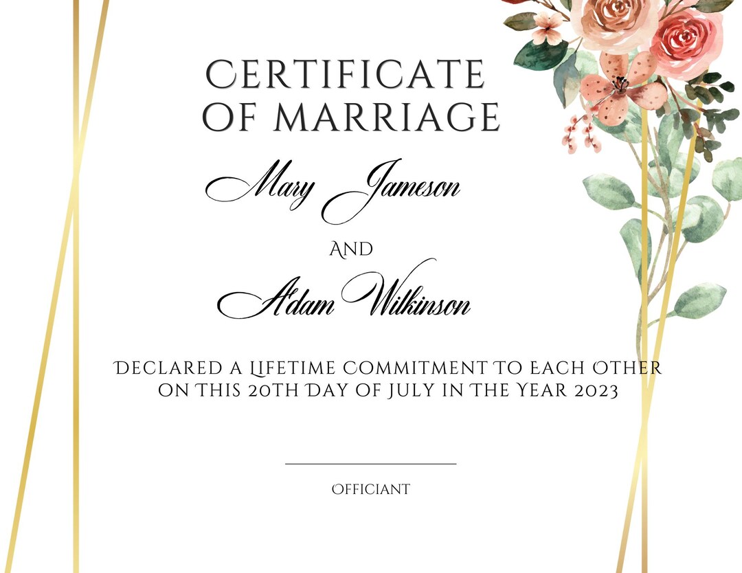 Rose Wedding Ceremony Certificate - Etsy