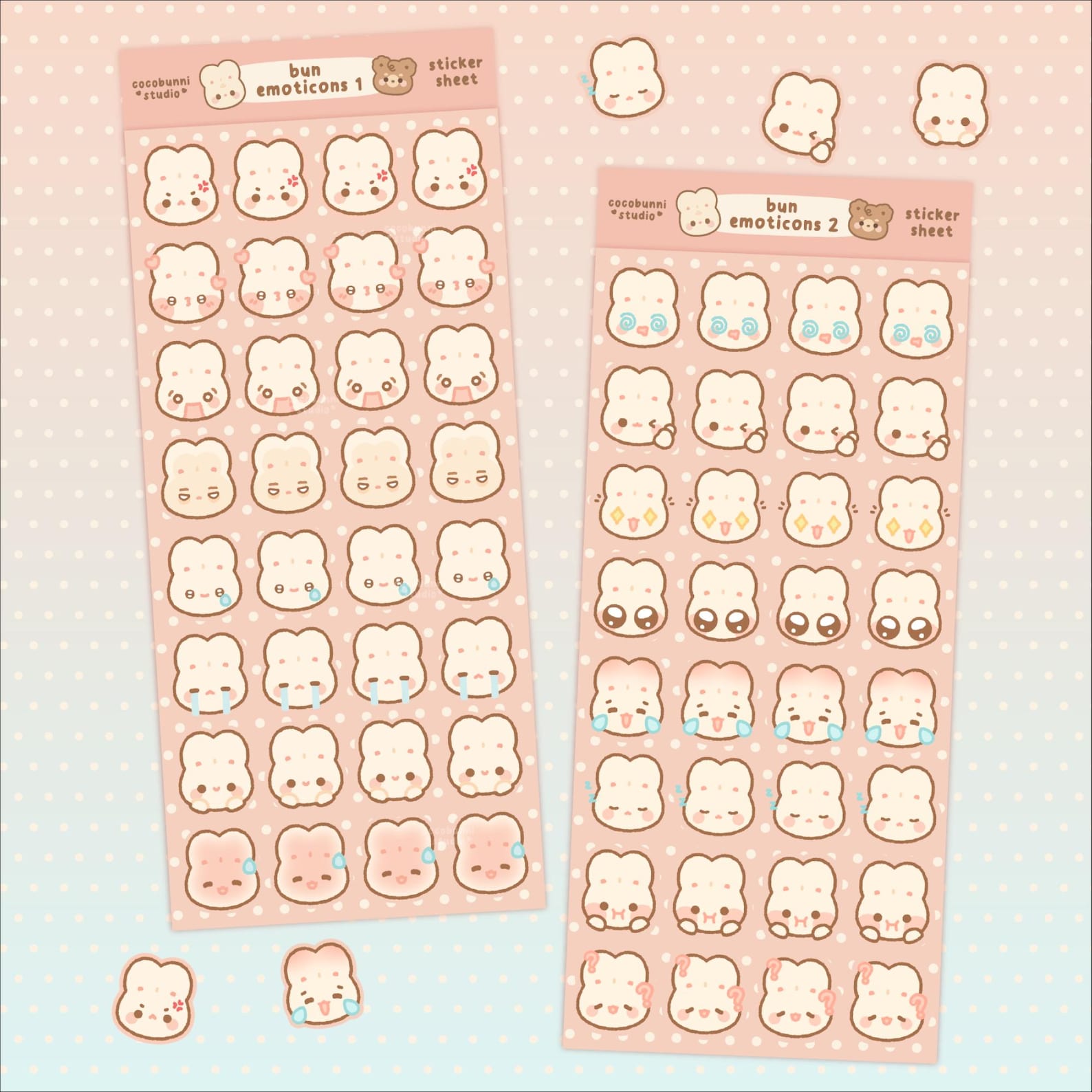 Bun Emoticons Sticker Sheet | Kawaii Waterproof Glitter Matte Vinyl - Etsy