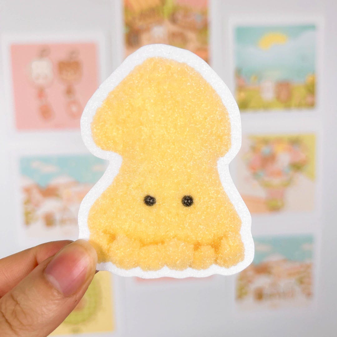Crochet Yellow Squid Waterproof Sticker | Cute, Kawaii | for Planners ...