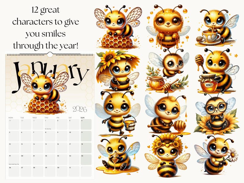 Honey Bees 2026 Wall Calendar - Illustrated A4/A3 Planner - Etsy UK