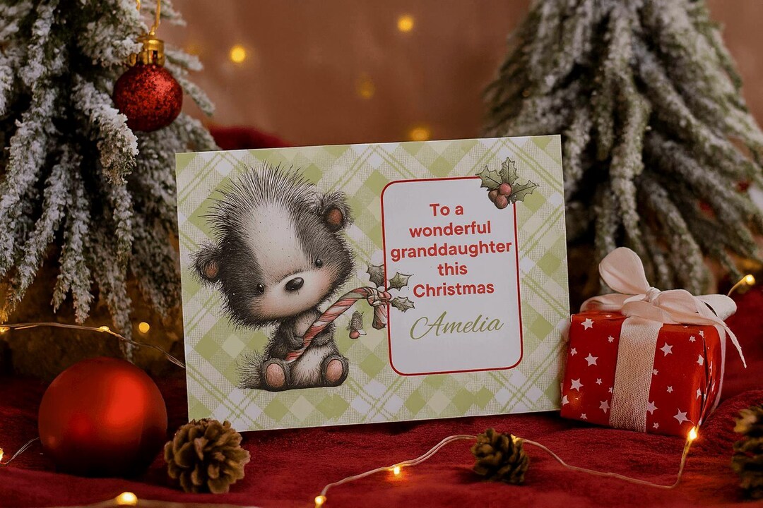 Personalized Badger Christmas Cards: Pastel Gingham Holiday Card Packs ...