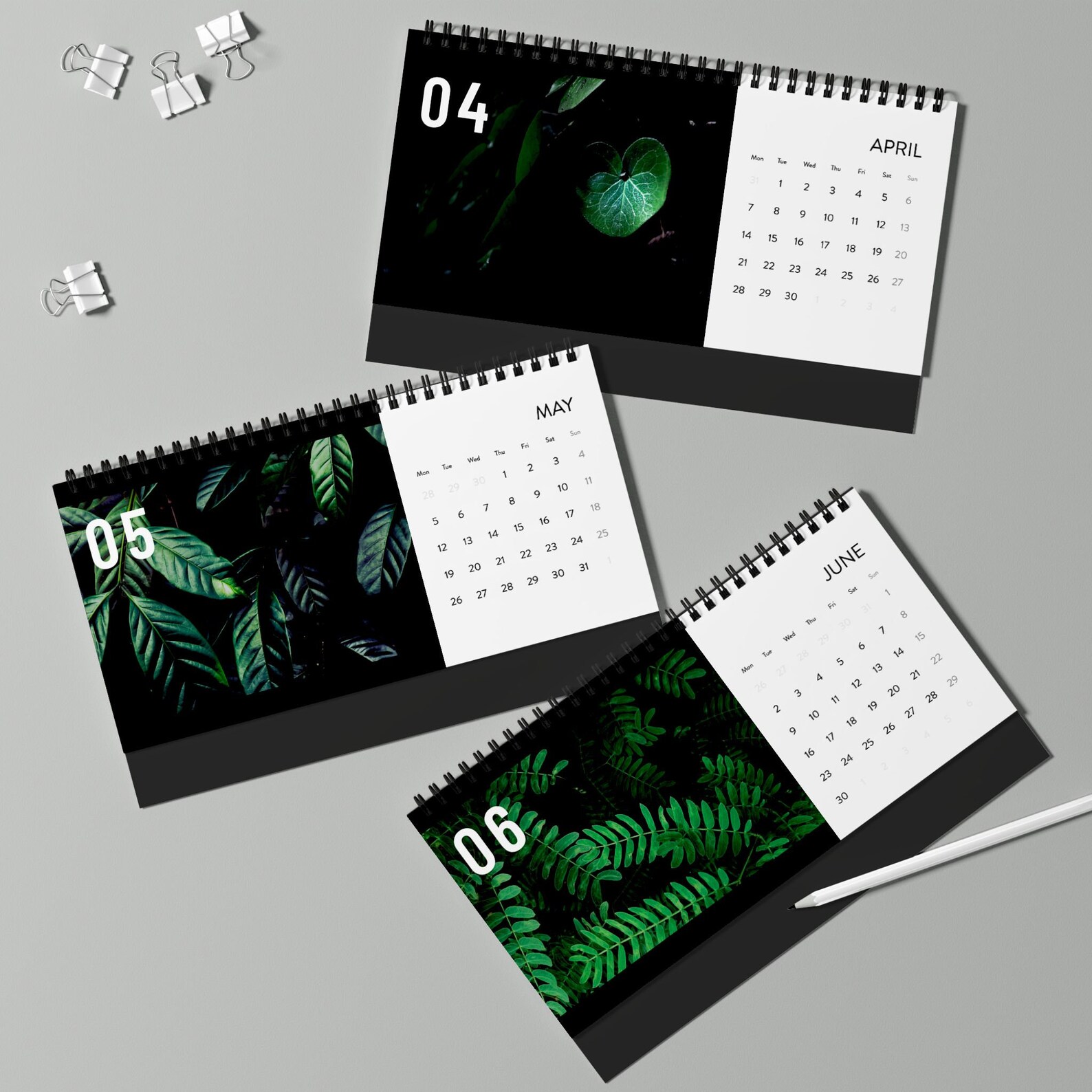 2025 Desktop Tent Calendar - Elegant Green Foliage Design - Monthly ...