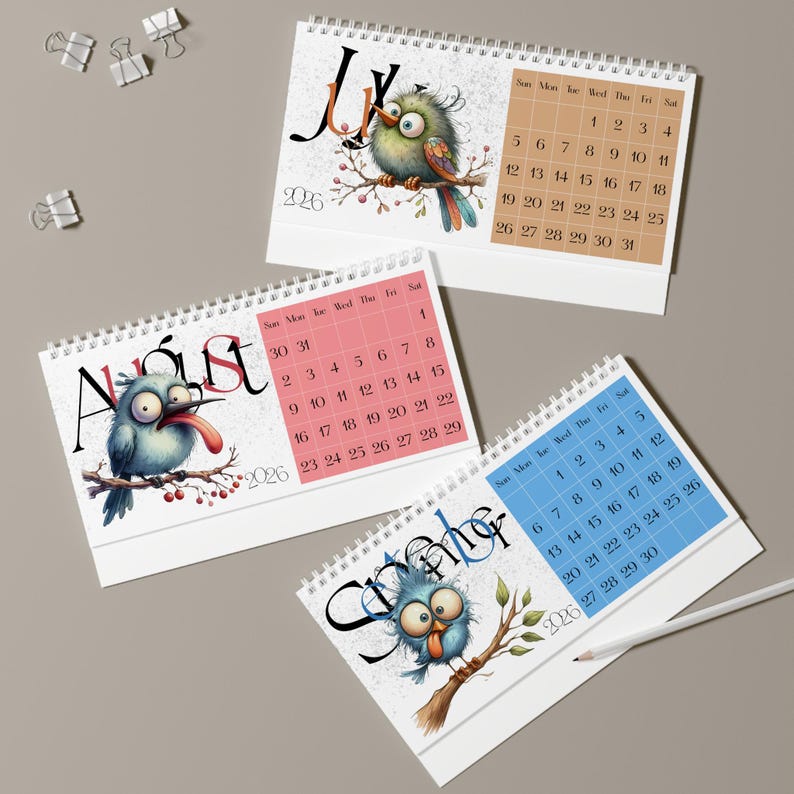 Funny Bird 2026 Desk Calendar : Quirky Monthly Planner, Office Decor ...