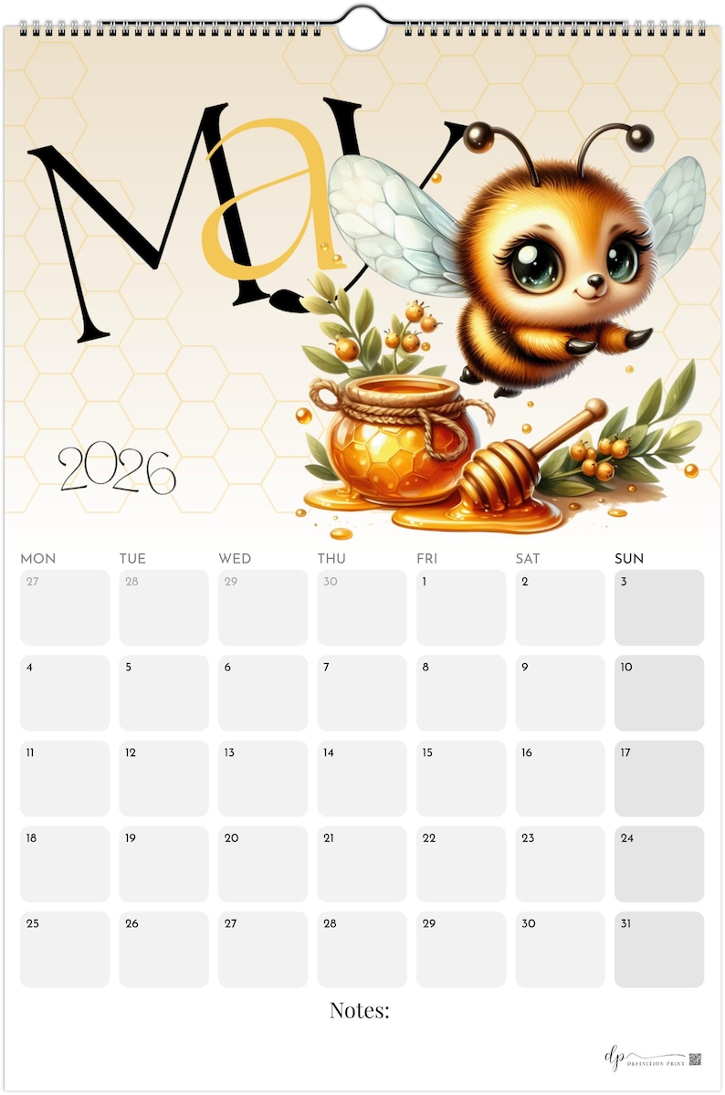 Cute Honey Bees 2026 Wall Calendar - A4/A3 Illustrated Planner - Etsy UK