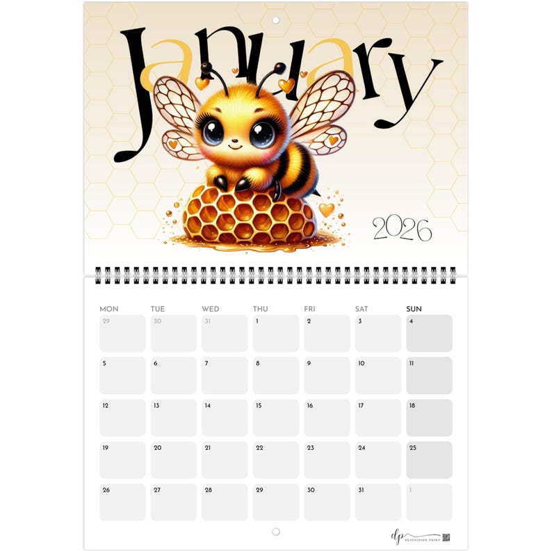 Cute Honey Bees 2026 Wall Calendar - A4 Monthly Planner - Etsy