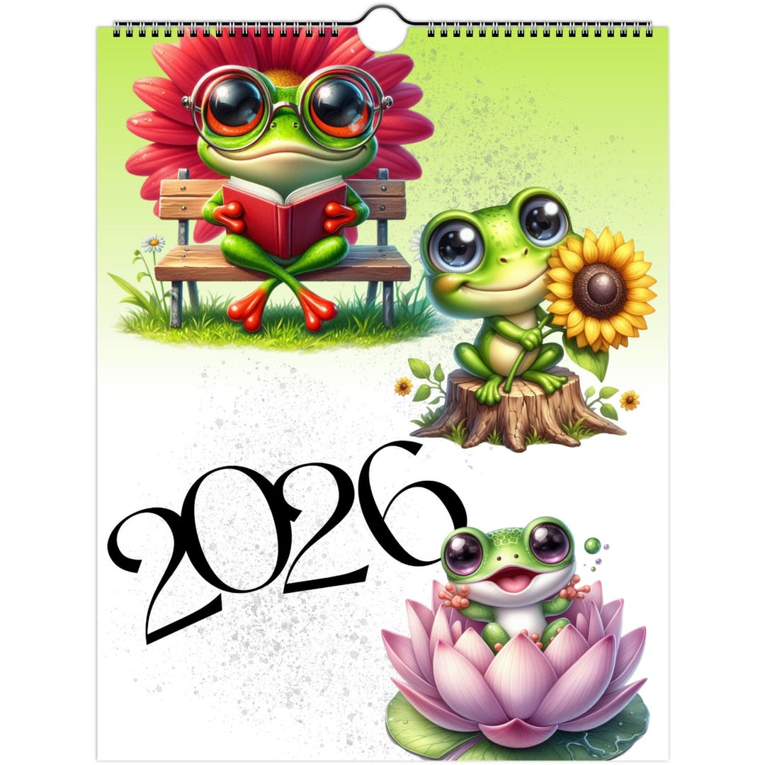2026 Funny Frog Wall Calendar: Illustrated Monthly Planner, Sunday ...