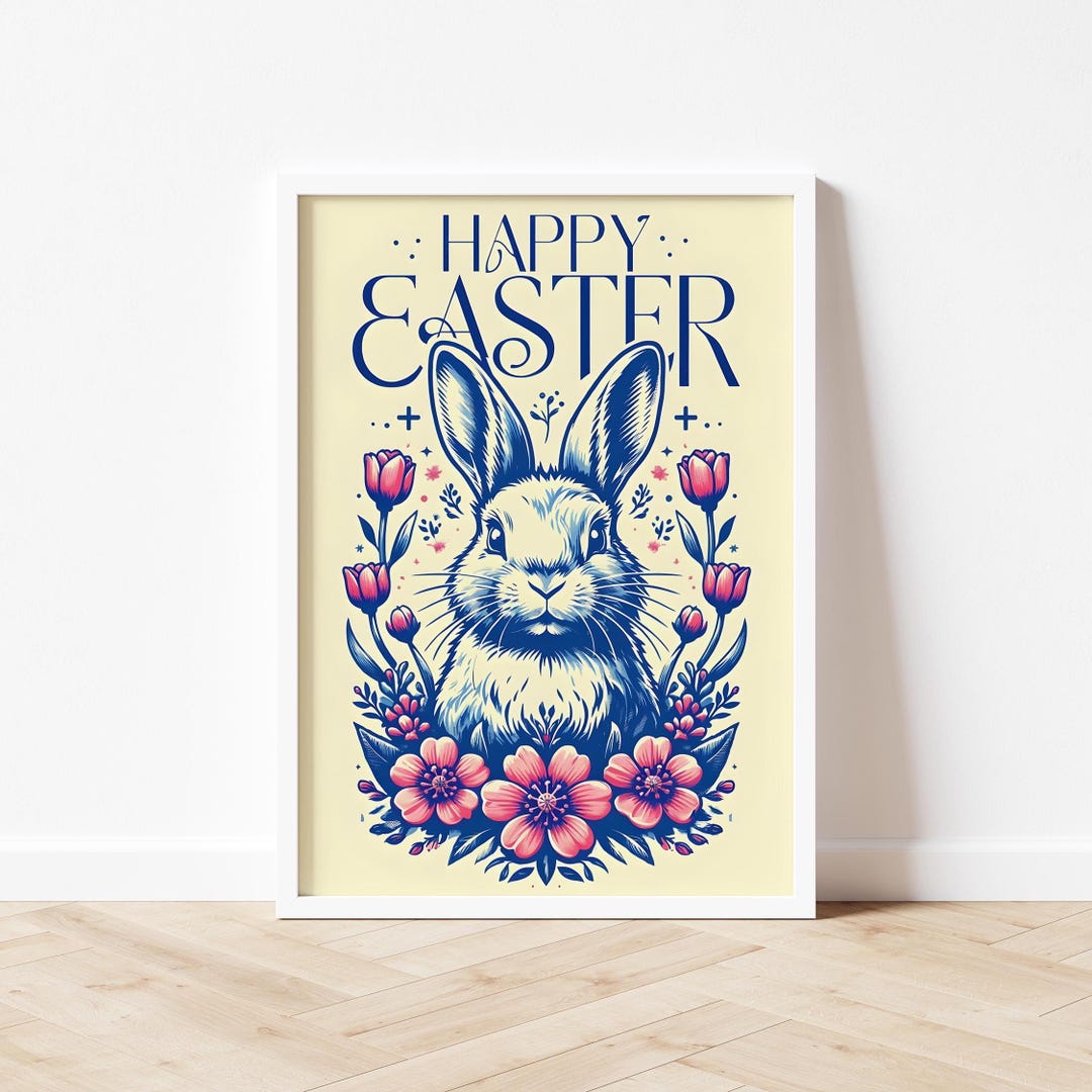 Aesthetic Easter Bunny With Flowers Wall Art – Digital Download - Etsy