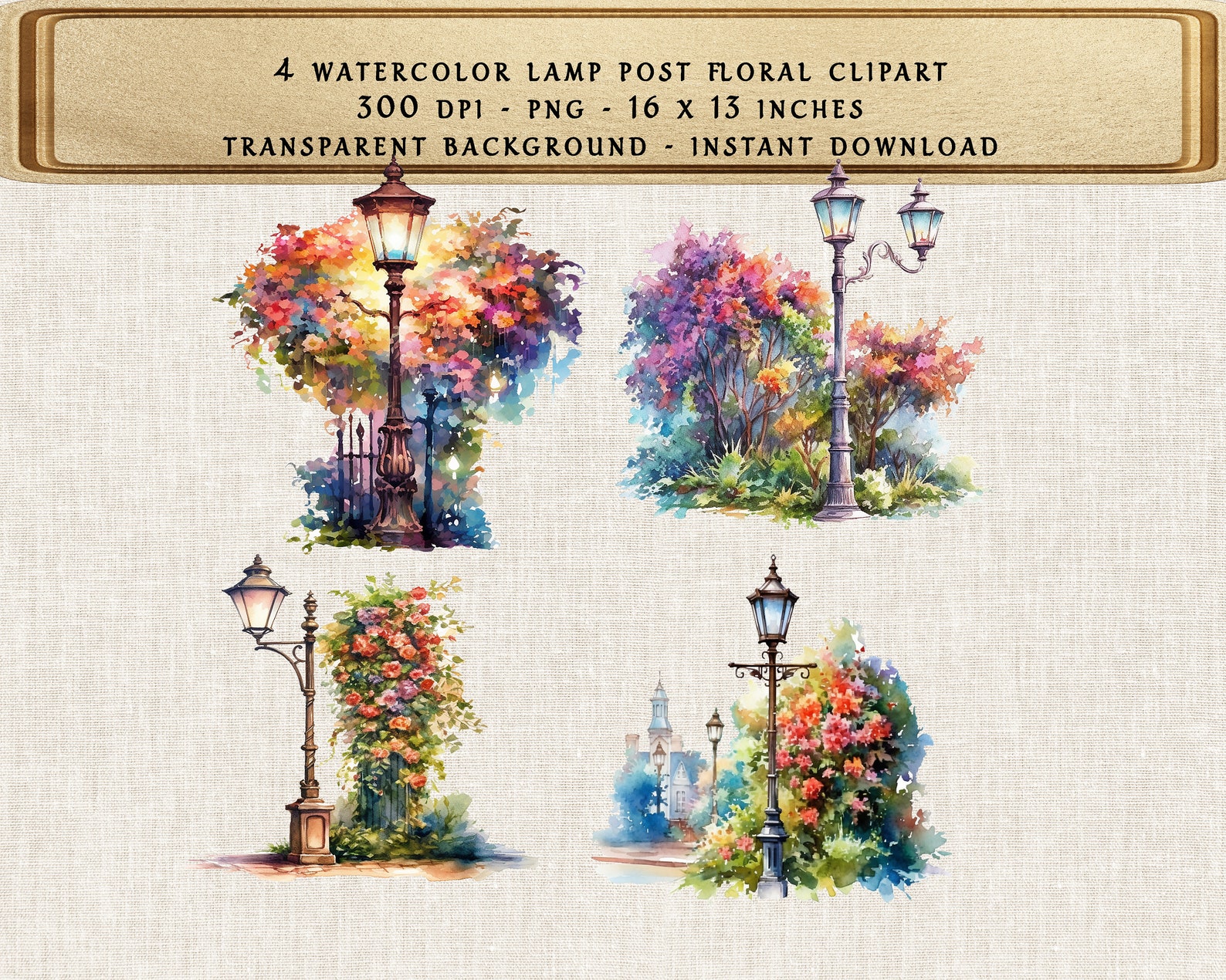 Watercolor Garden Lamp Post Clipart Wedding Vintage Lamp Post Clipart ...