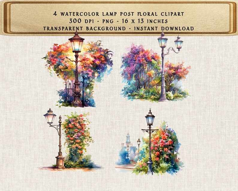 Watercolor Garden Lamp Post Clipart Wedding Vintage Lamp Post Clipart ...