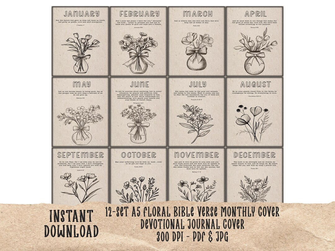 A5 Printable Monthly Bible Verse Journal Cover Inserts - Kraft Coloring ...