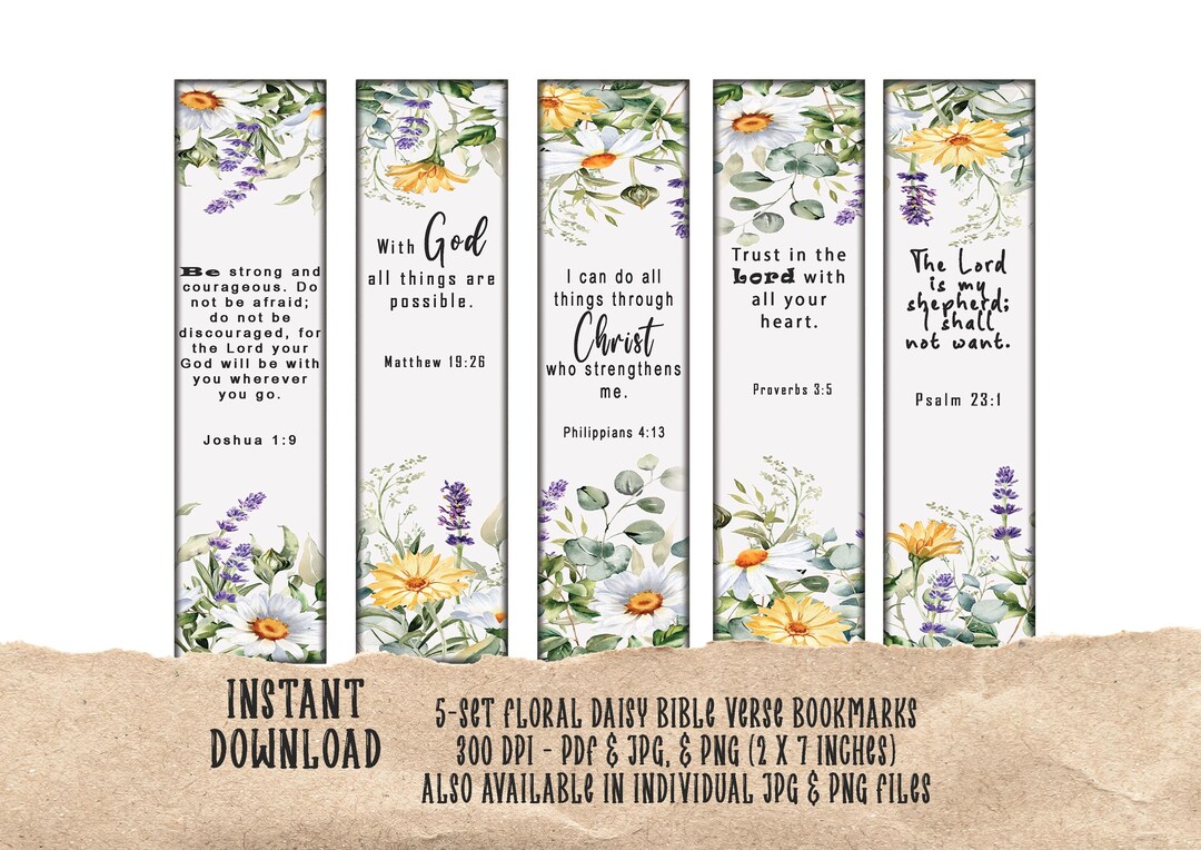 Watercolor Daisy Bible Verse Bookmarks: Printable Christian Scripture ...