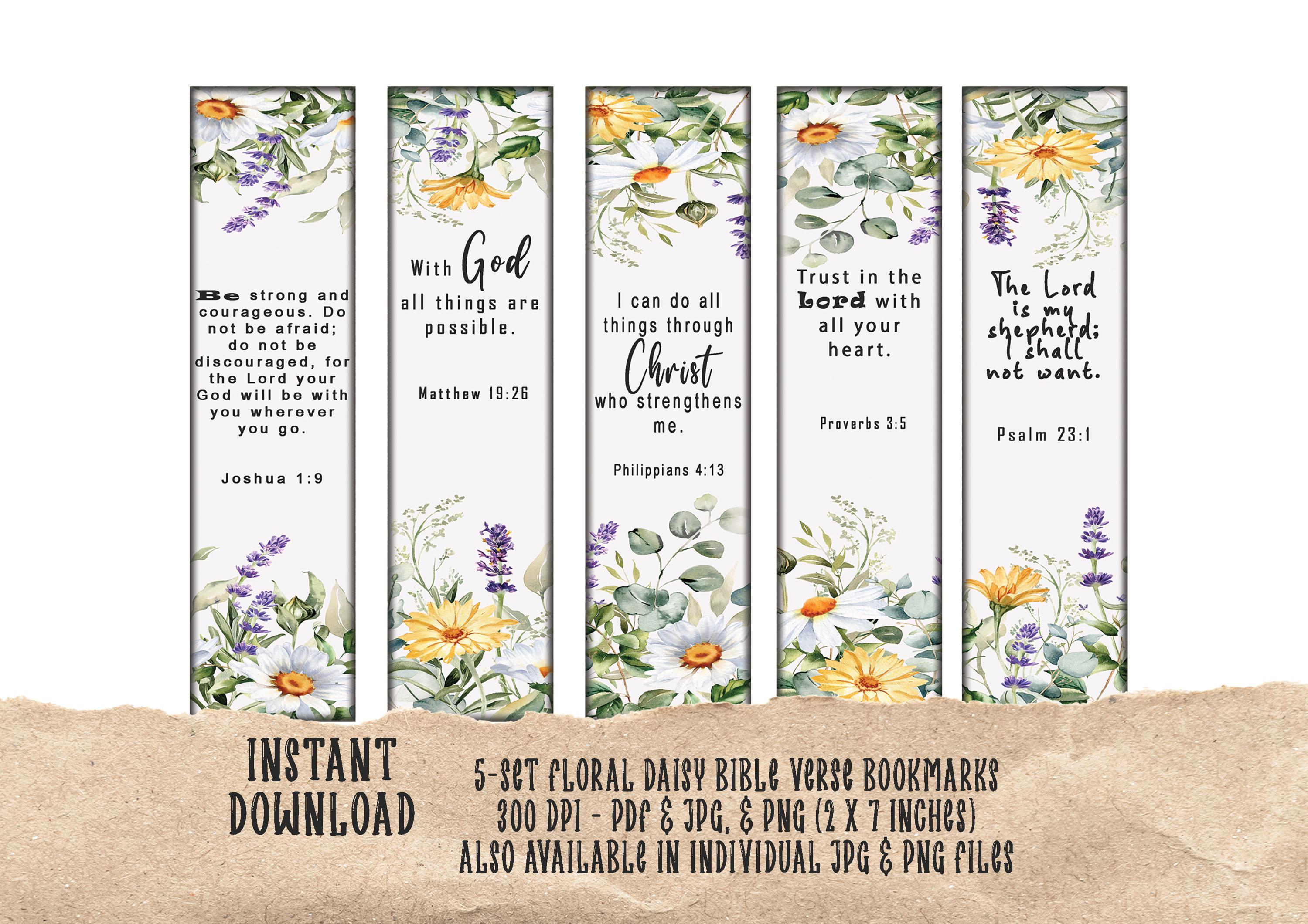Watercolor Daisy Bible Verse Bookmarks: Printable Christian Scripture ...