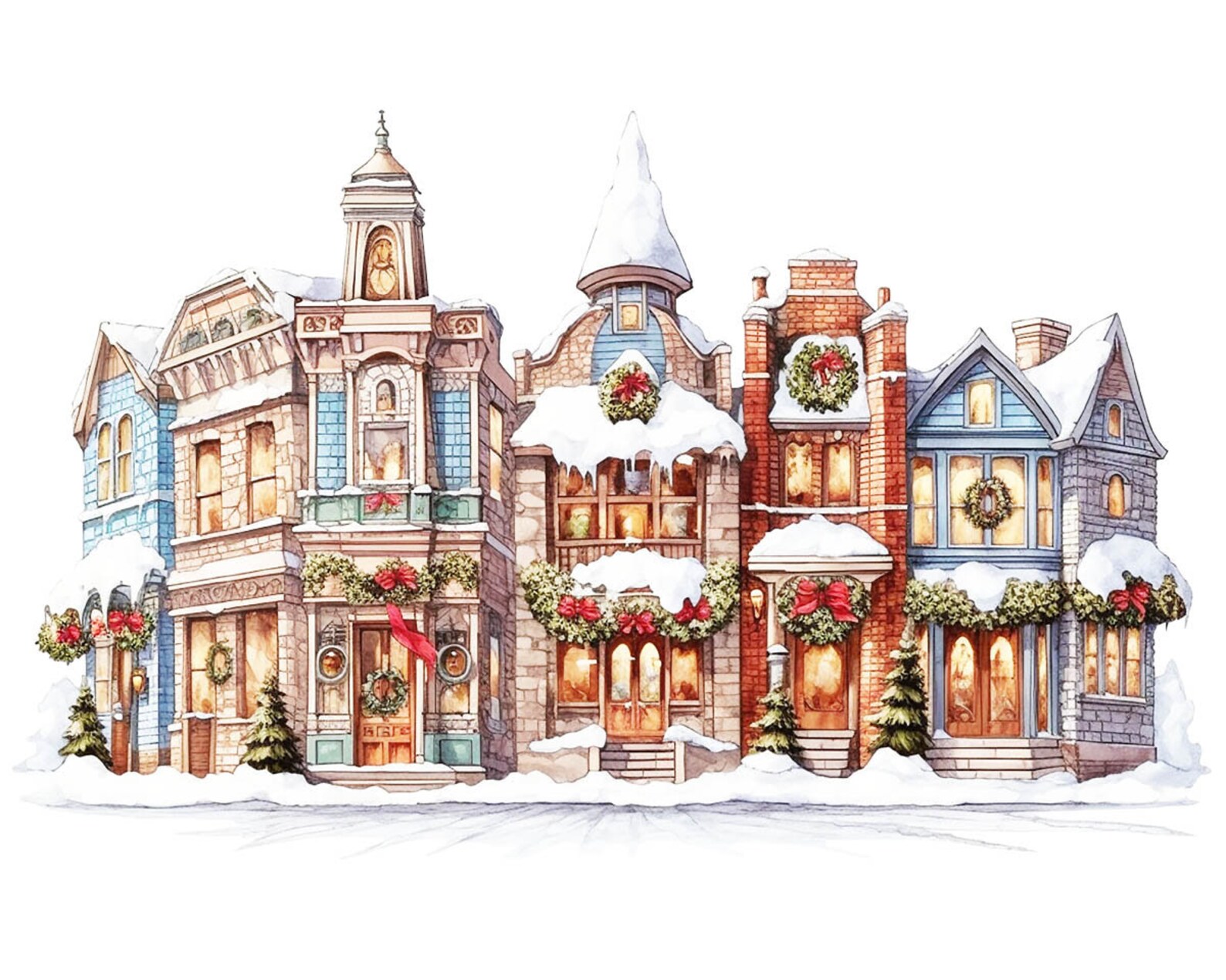 Christmas Town PNG, Watercolor Christmas Village Clipart, Holiday ...