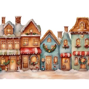 Festive Holiday Village Watercolor PNG - Gingerbread Christmas Town ...