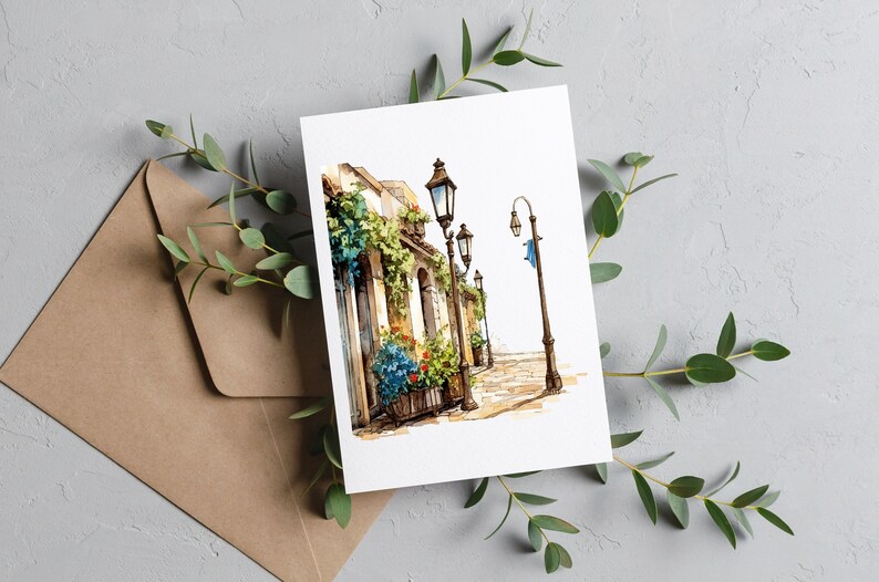 Watercolor Walking Path Lamp Post Clipart Forest Path With Flowers ...