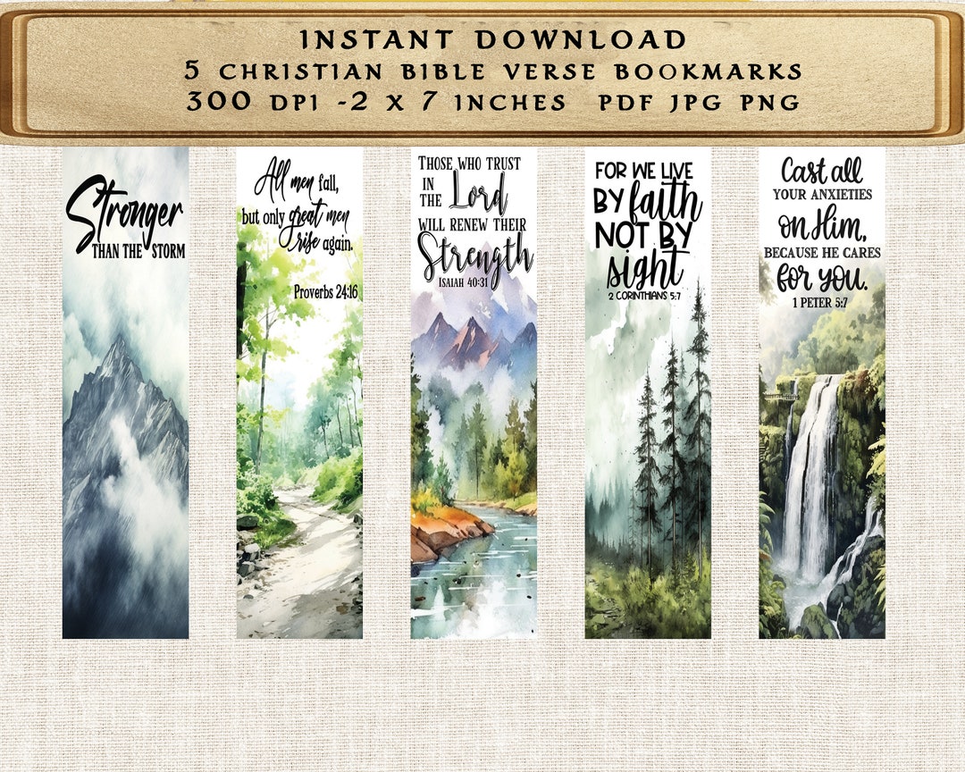 Christian Printable Bookmarks Set With Bible Verses and Watercolor ...