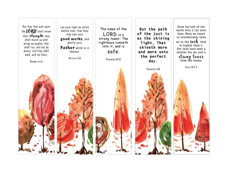 Christian Men Fall Printable Bible Verses Bookmarks Set Watercolor ...