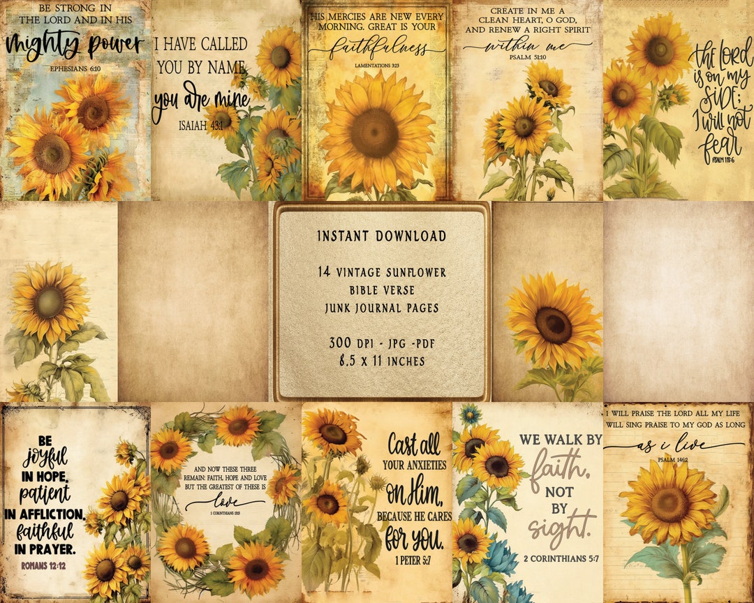 Sunflower Devotional Bible Kit With Religious Ephemera and Scripture ...