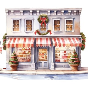 Bakery Watercolor Storefront PNG, Cozy Christmas Clipart for Printables ...