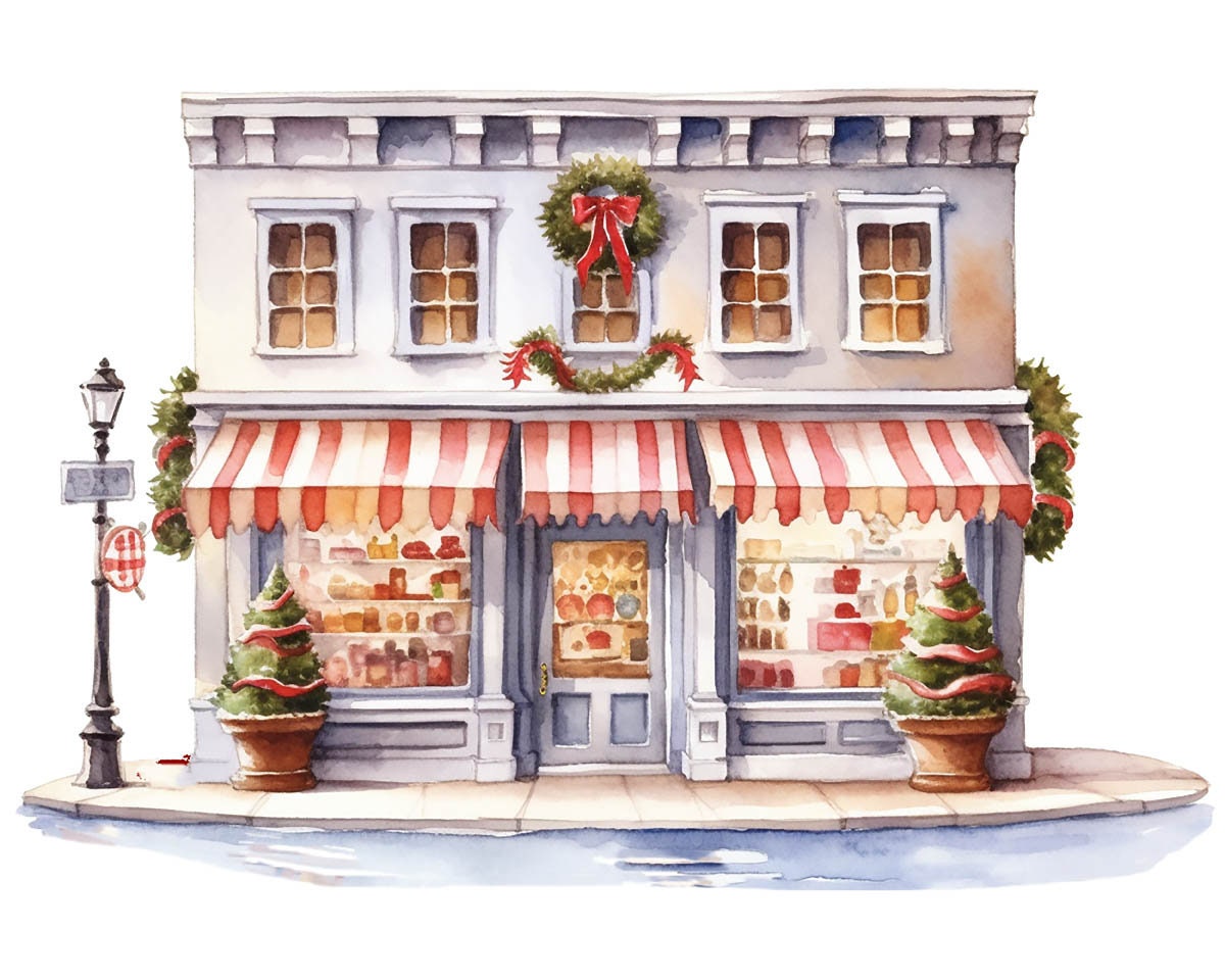 Bakery Watercolor Storefront PNG, Cozy Christmas Clipart for Printables ...