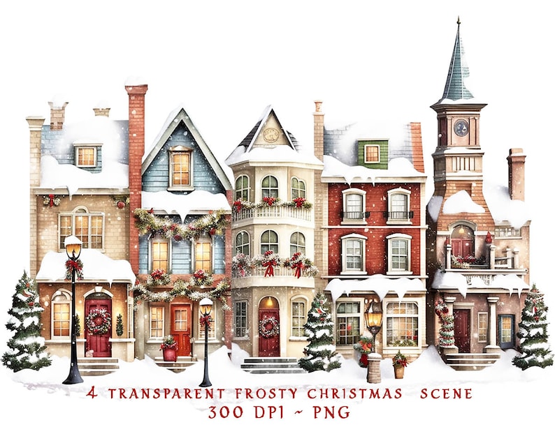 Christmas Town PNG, Watercolor Christmas Village Clipart, Holiday ...