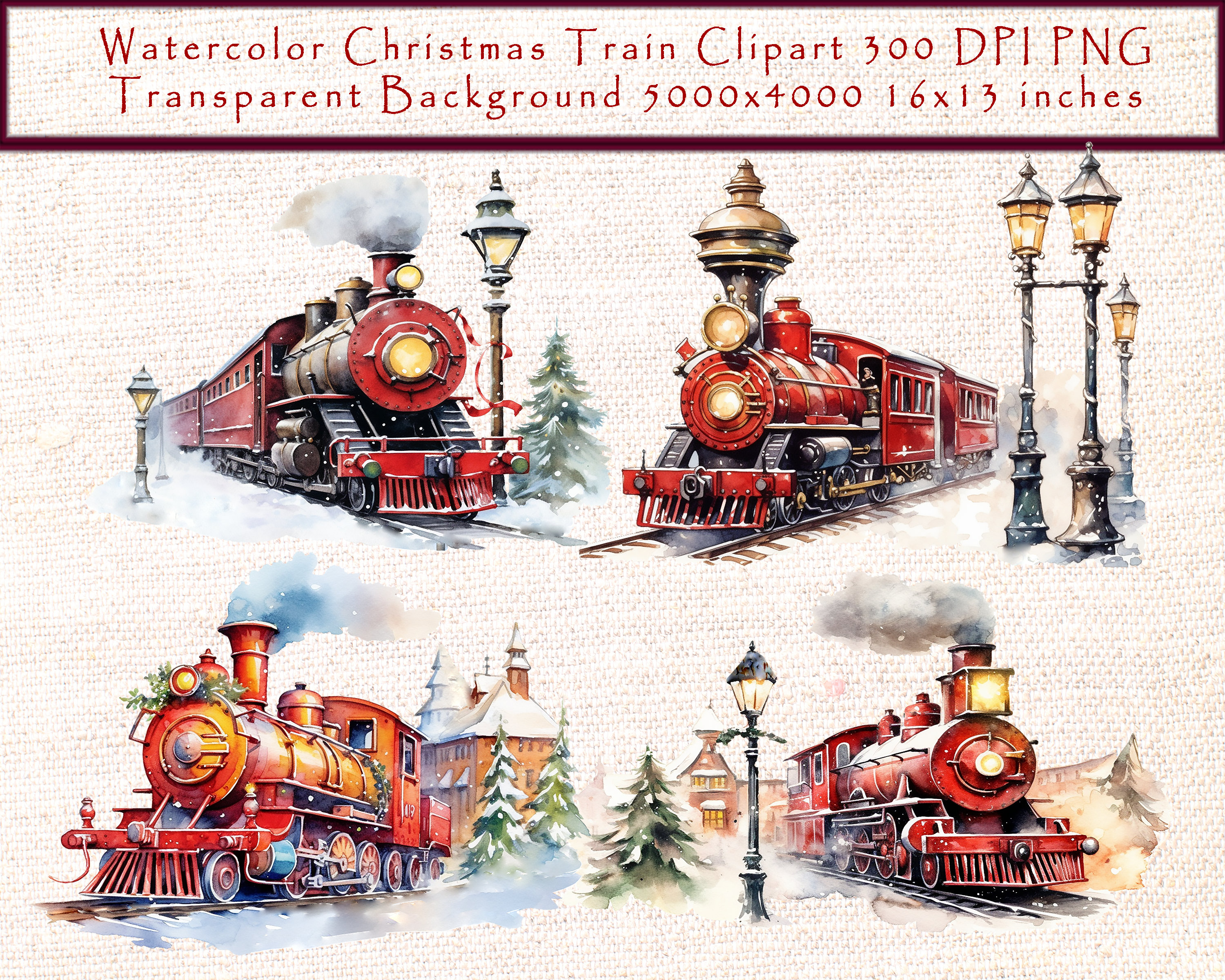 Christmas Train Clipart Santa Polar Express PNG Watercolor Christmas ...