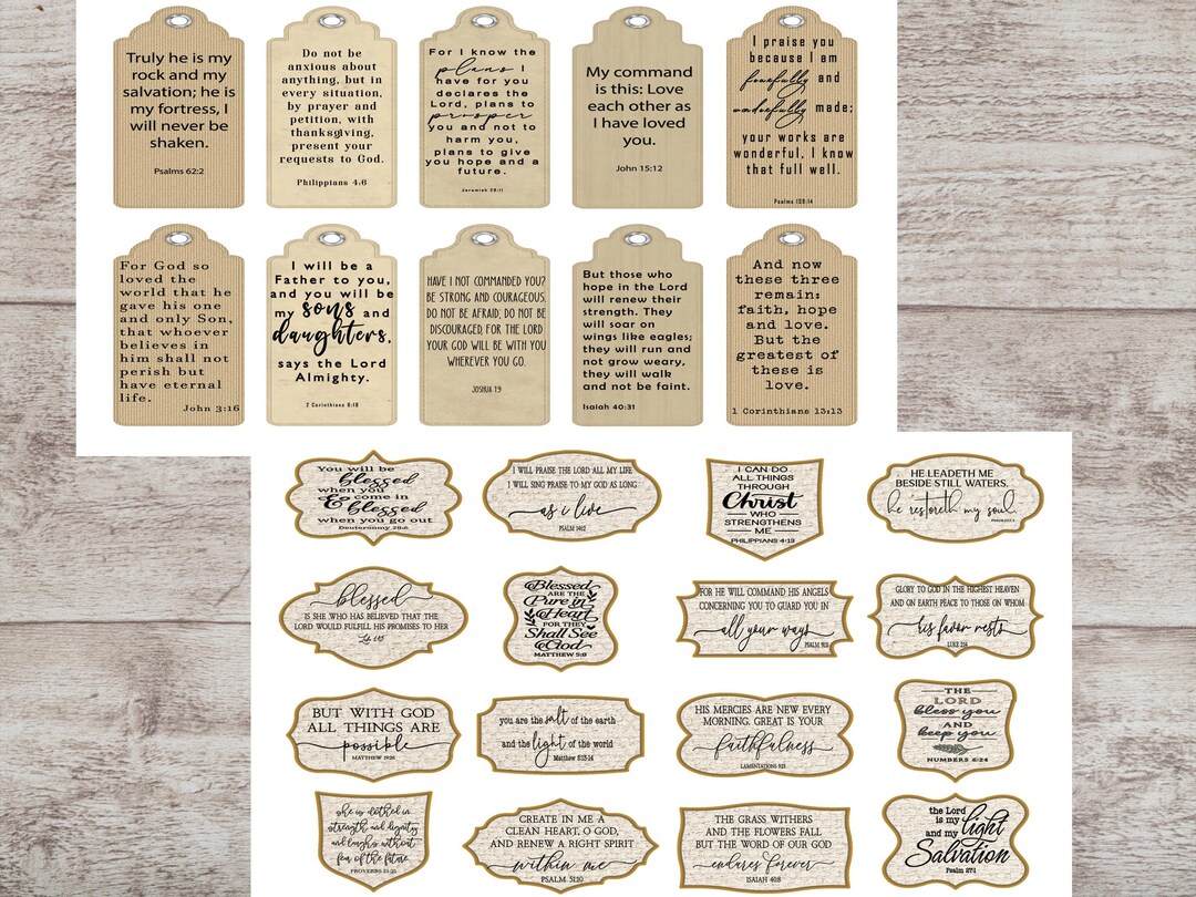 Printable Bible Verse Tags: Fussy Cut Religious Gift Labels for Junk ...