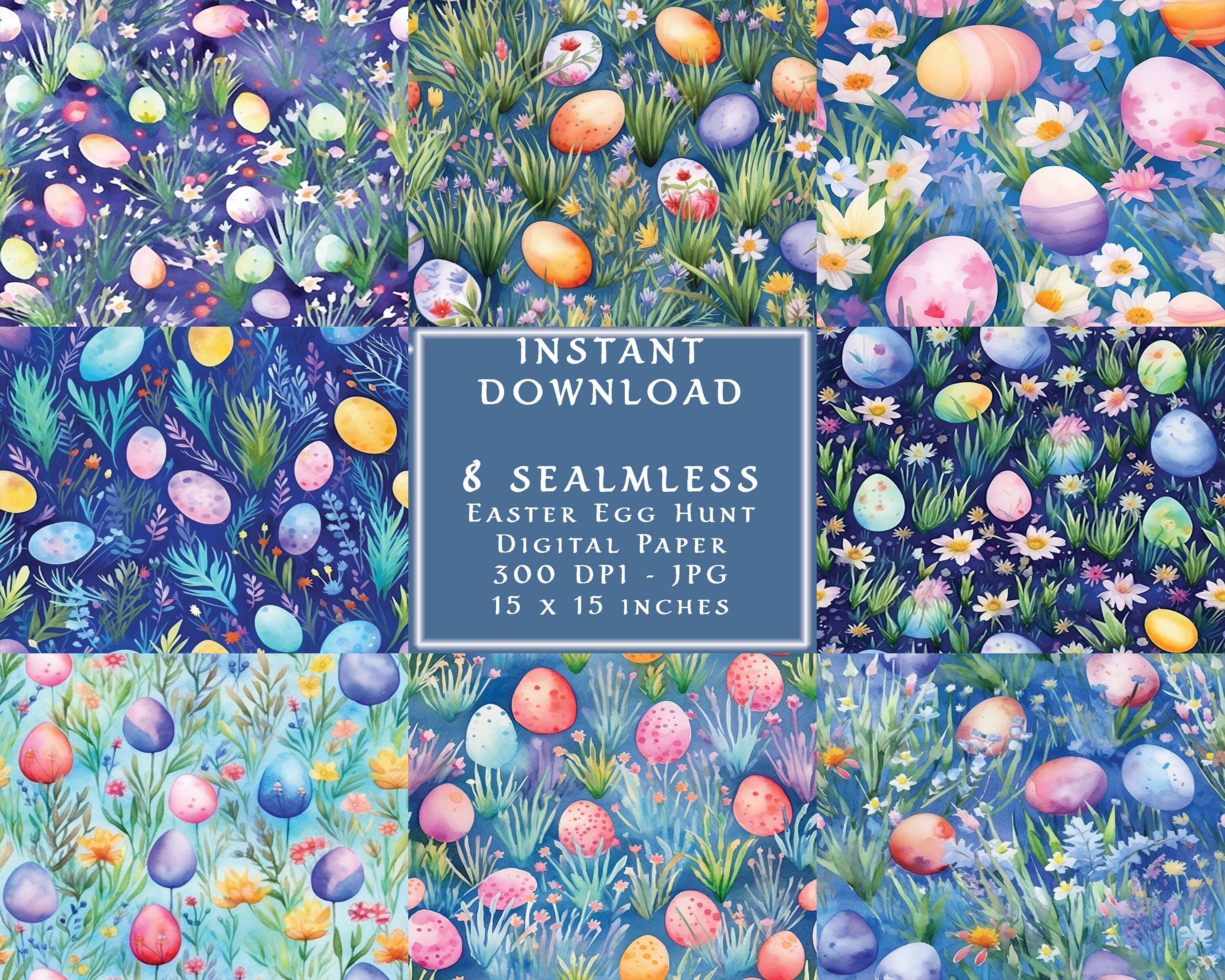 SEAMLESS Easter Egg Hunt Digital Paper, Spring Easter Egg Flower ...