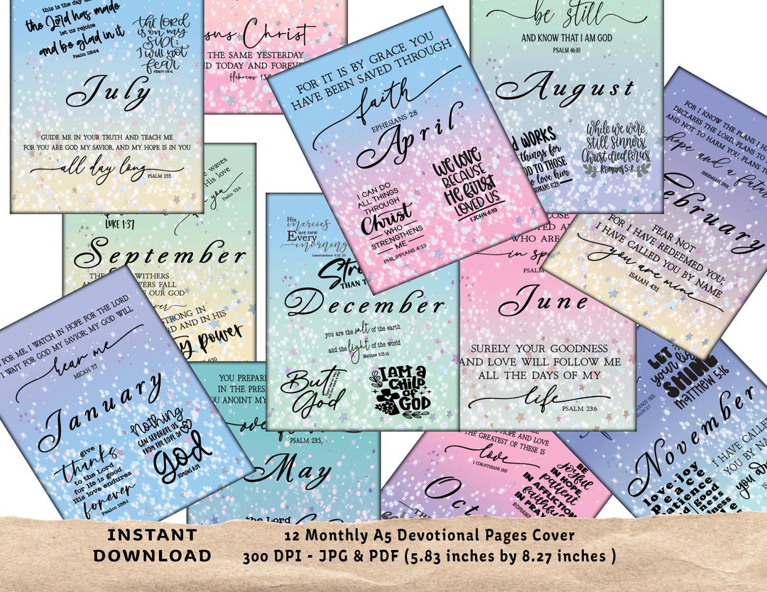 A5 Pastel Sparkle Journal Cover With Monthly Bible Verse Inserts and ...