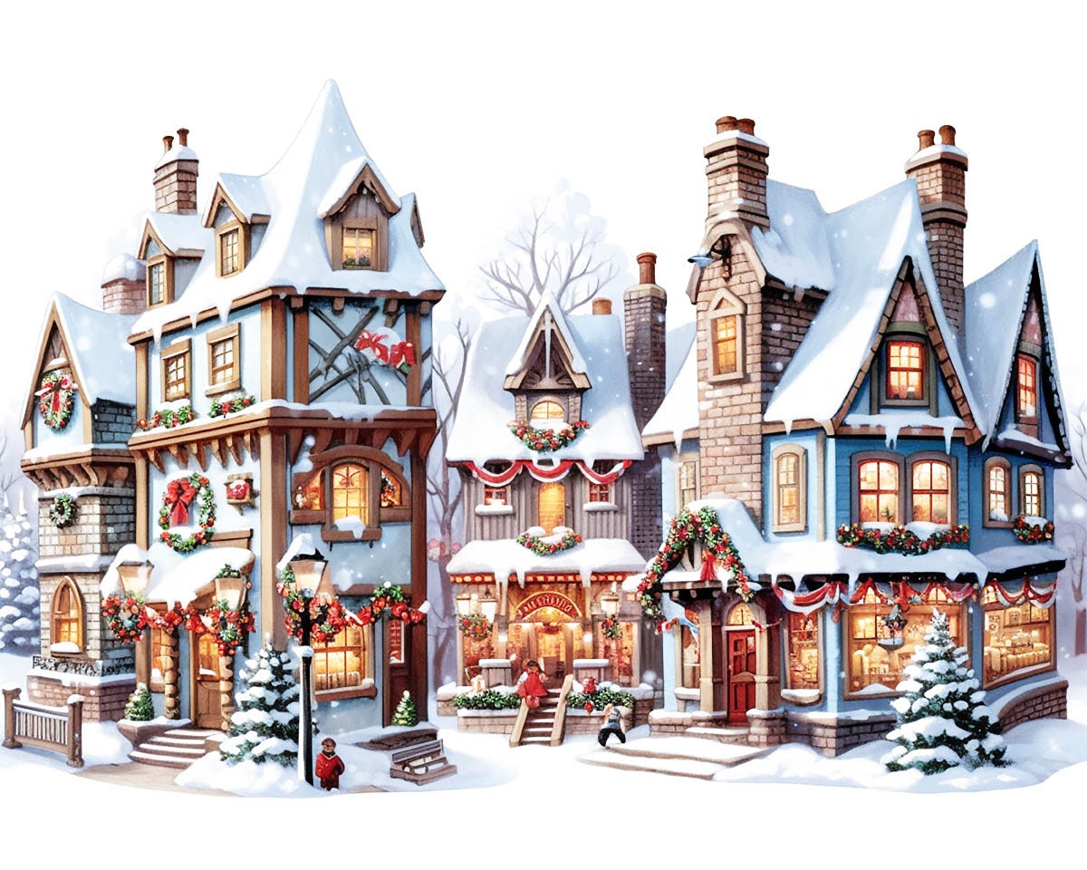 Christmas Town PNG, Watercolor Christmas Village Clipart, Holiday ...