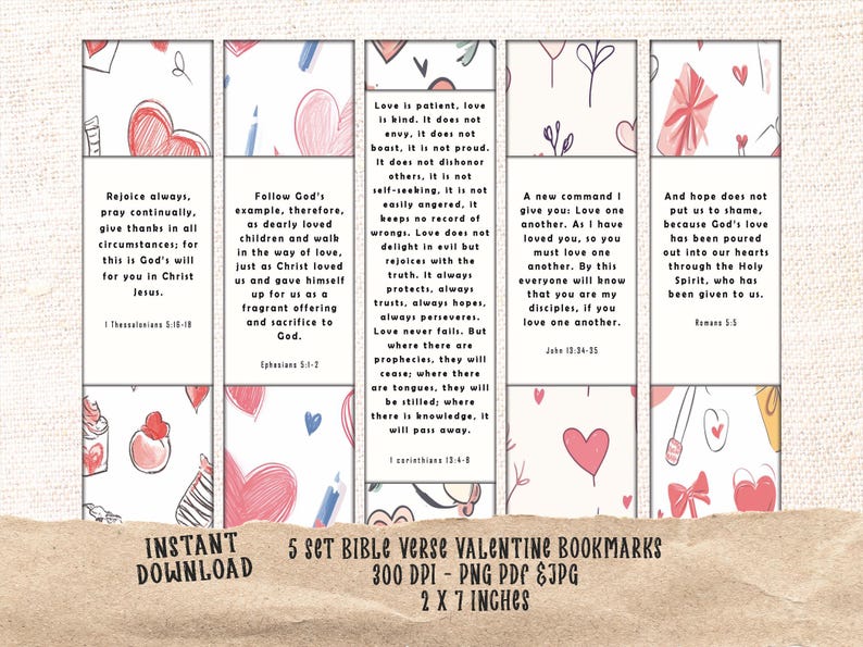 Printable Valentine Bookmarks With Bible Verses, Hearts Illustrations ...