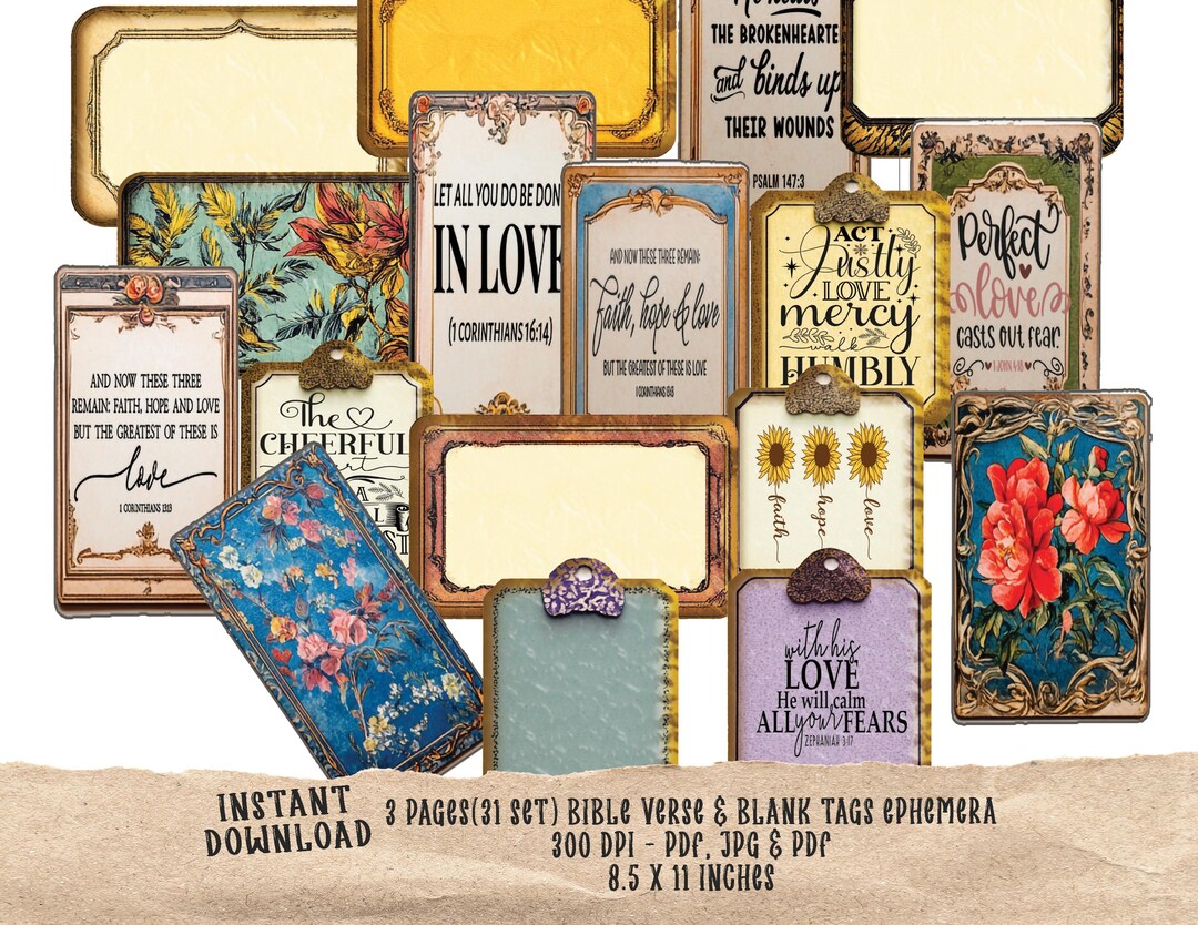 Vintage Bible Verse Tags: Christian Ephemera for Junk Journals (digital ...