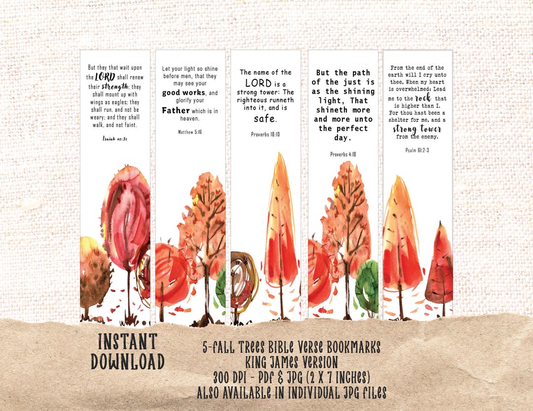 Christian Men Fall Printable Bible Verses Bookmarks Set Watercolor ...
