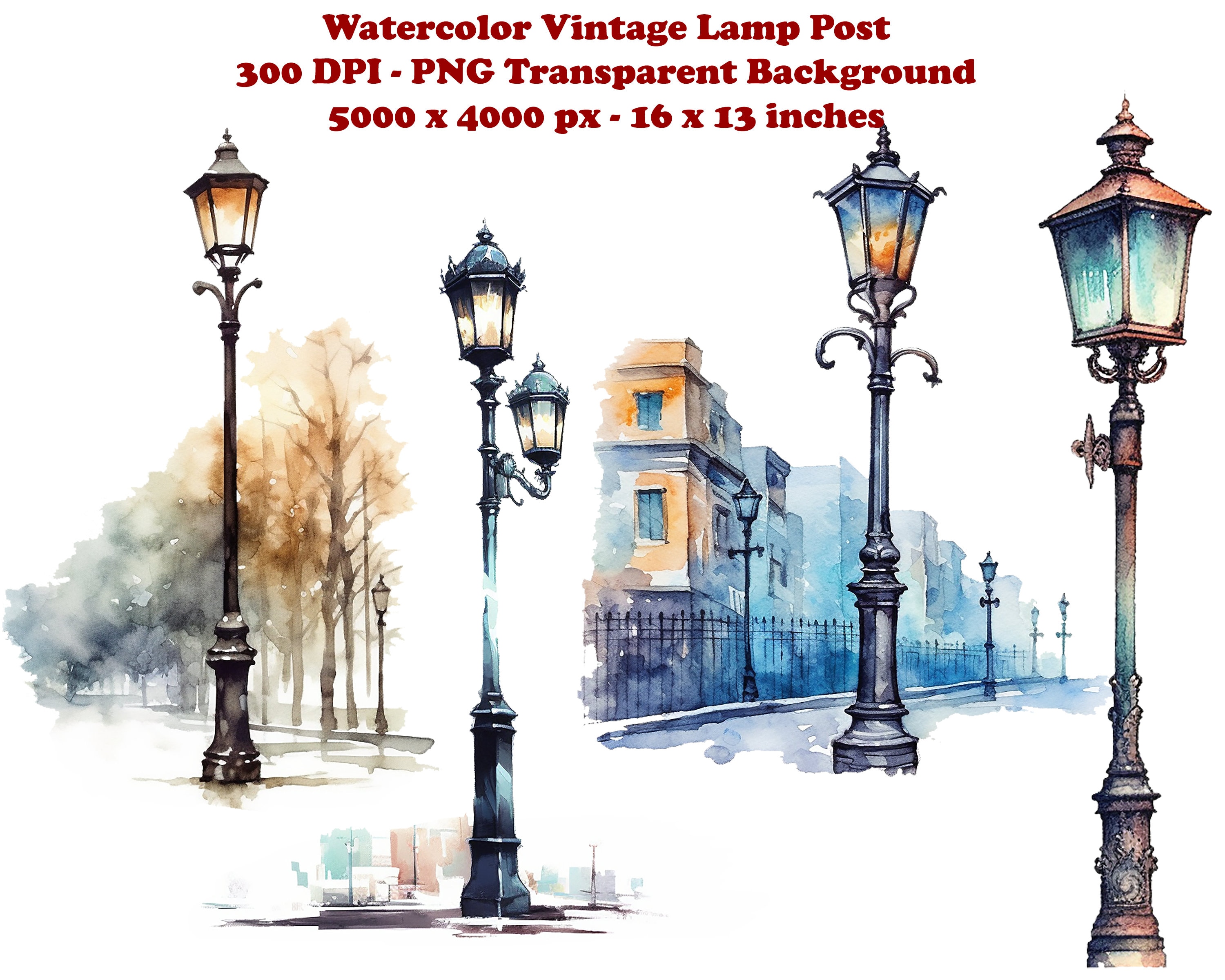 Watercolor Vintage Lamp Post Clipart Vintage Lamp Post Clipart ...