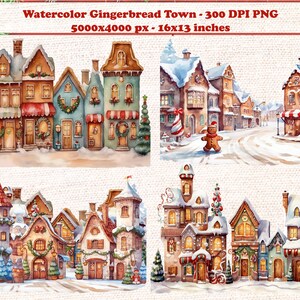Watercolor Gingerbread Holiday Village - Festive Christmas Scene PNG ...