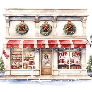 Bakery Watercolor Storefront PNG, Cozy Christmas Clipart for Printables ...