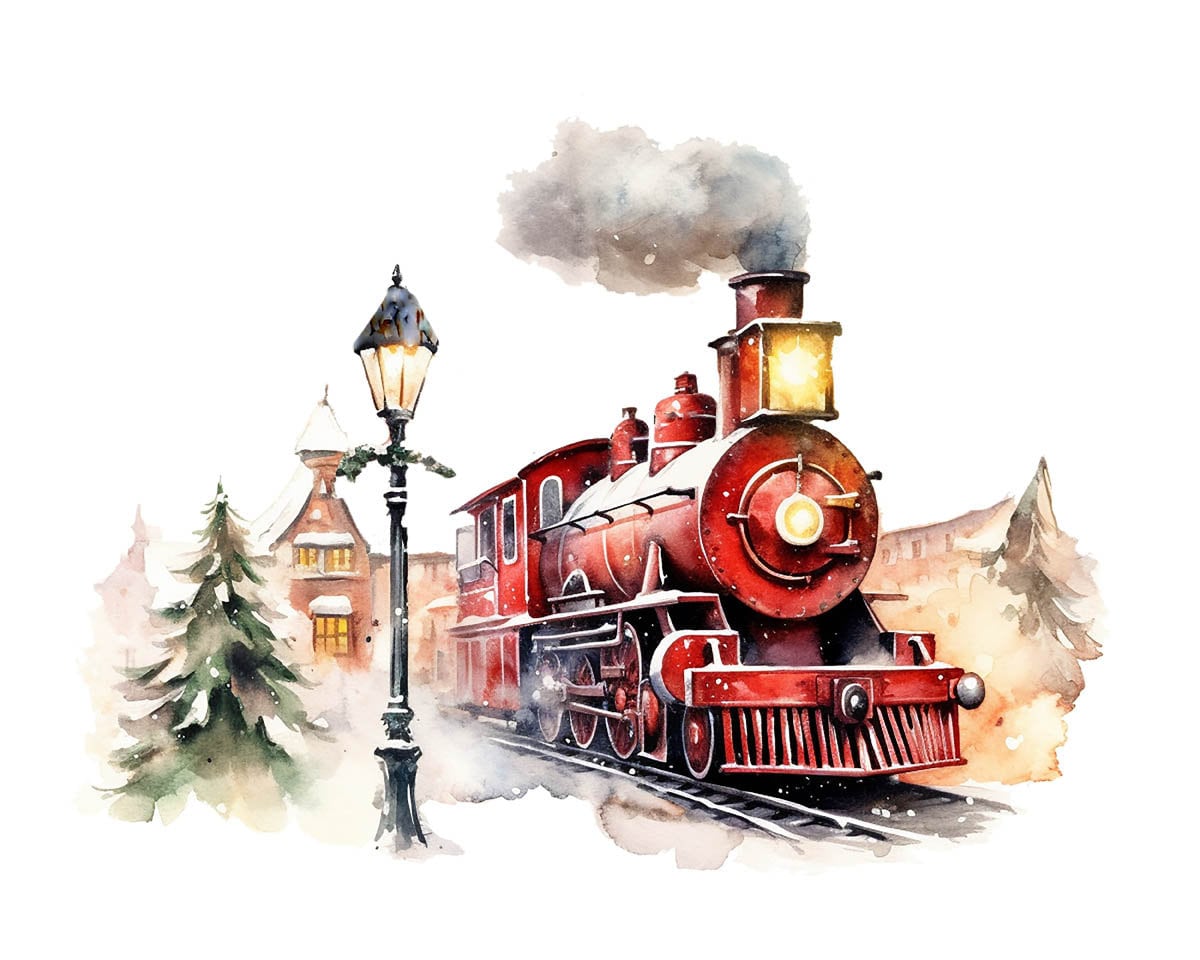Christmas Train Clipart Santa Polar Express PNG Watercolor Christmas ...