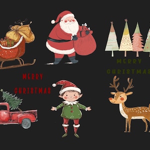 Festive Christmas Clipart Bundle With Santa, Reindeer, Elf, Truck, Tree ...