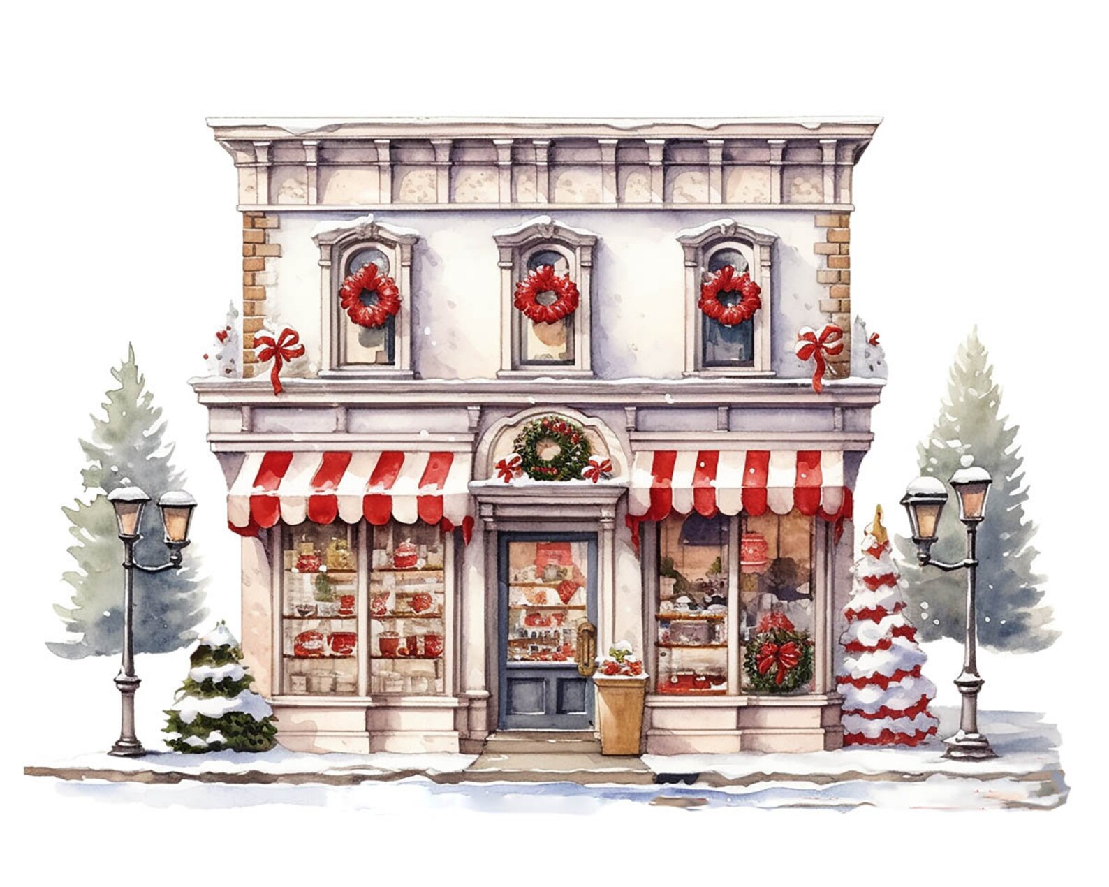 Bakery Watercolor Storefront PNG, Cozy Christmas Clipart for Printables ...