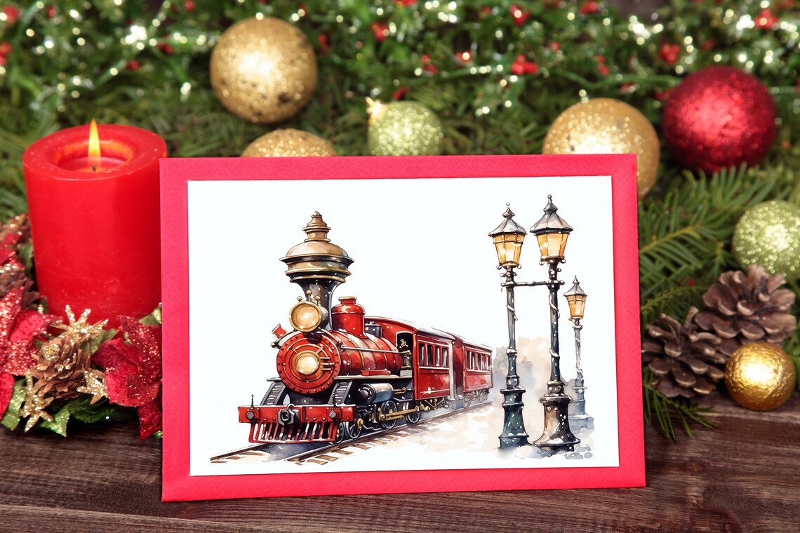 Christmas Train Clipart Santa Polar Express PNG Watercolor Christmas ...