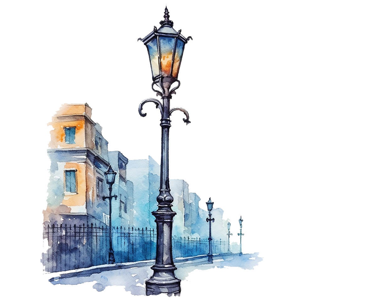 Watercolor Vintage Lamp Post Clipart Vintage Lamp Post Clipart ...