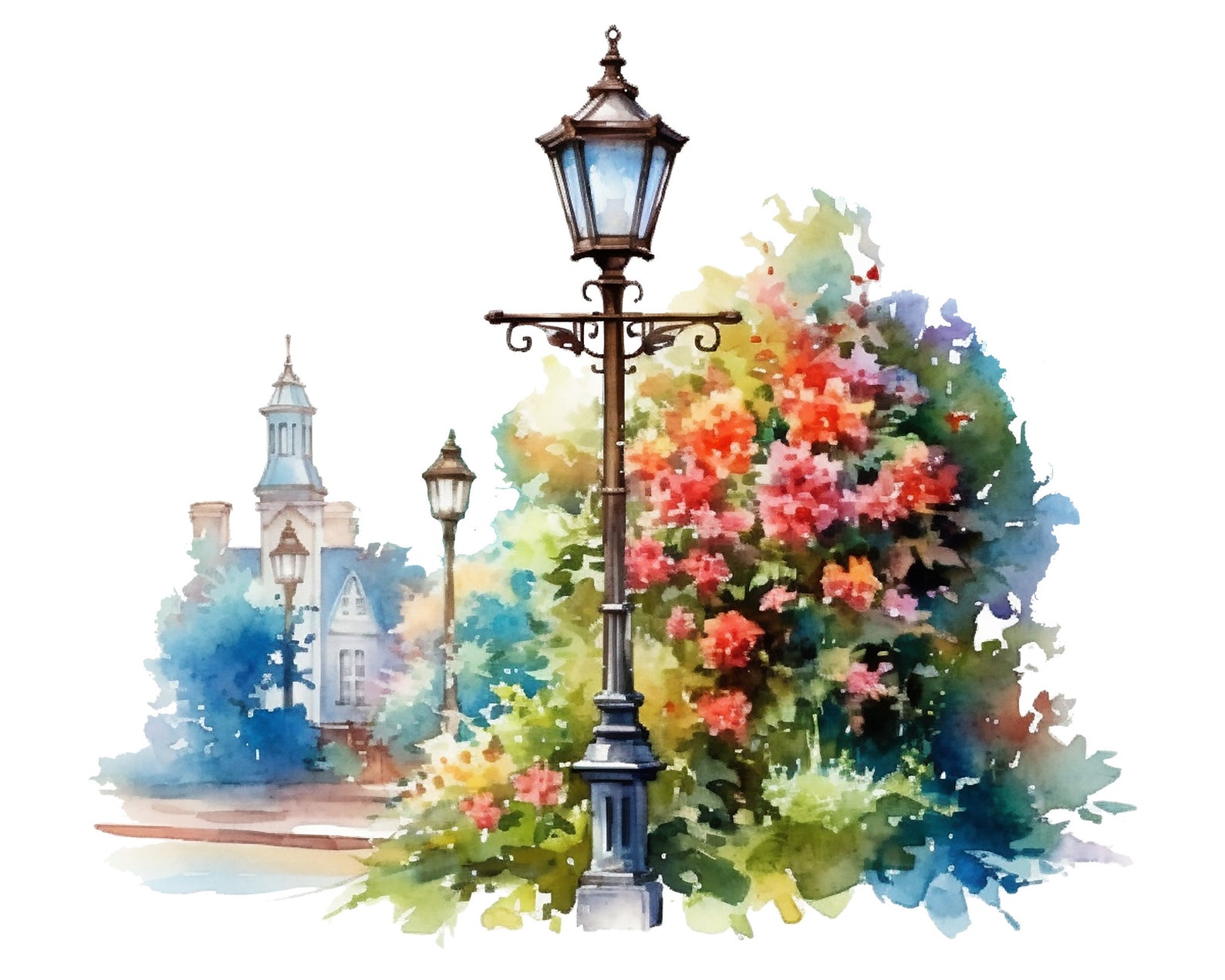 Watercolor Garden Lamp Post Clipart Wedding Vintage Lamp Post Clipart ...