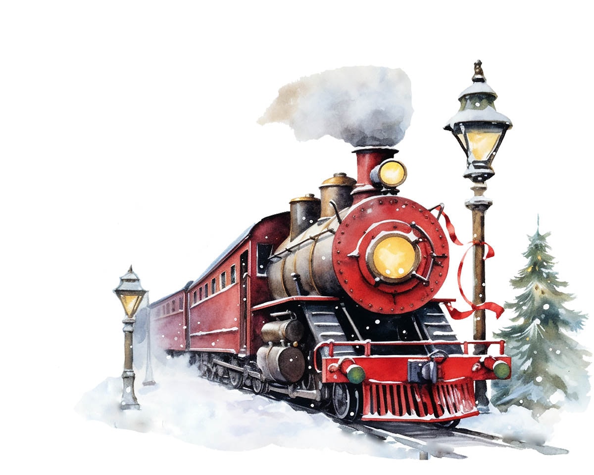 Christmas Train Clipart Santa Polar Express PNG Watercolor Christmas ...