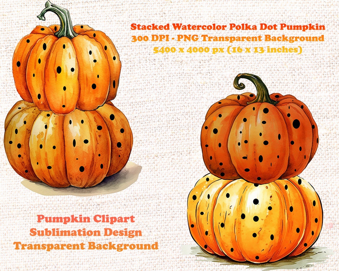 Watercolor Pumpkin Clipart Polka Dots Halloween Pumpkin PNG - Etsy