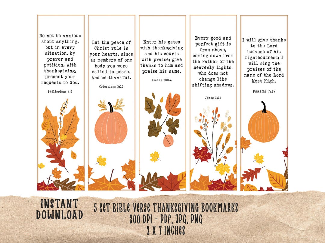 Thanksgiving Bible Verse Bookmarks, Fall Faith Bookmarks, Pumpkin ...