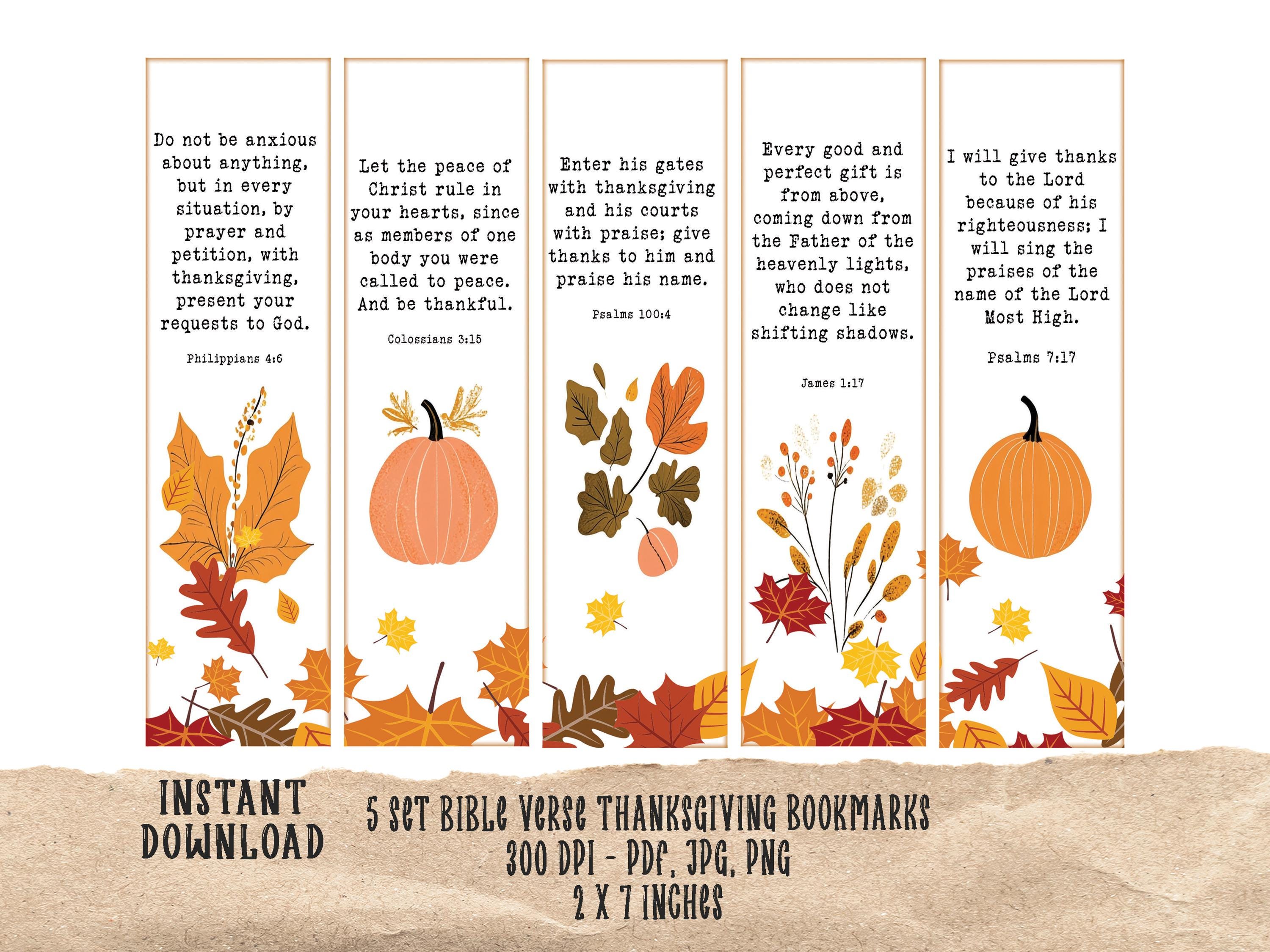 Thanksgiving Bible Verse Bookmarks, Fall Faith Bookmarks, Pumpkin ...